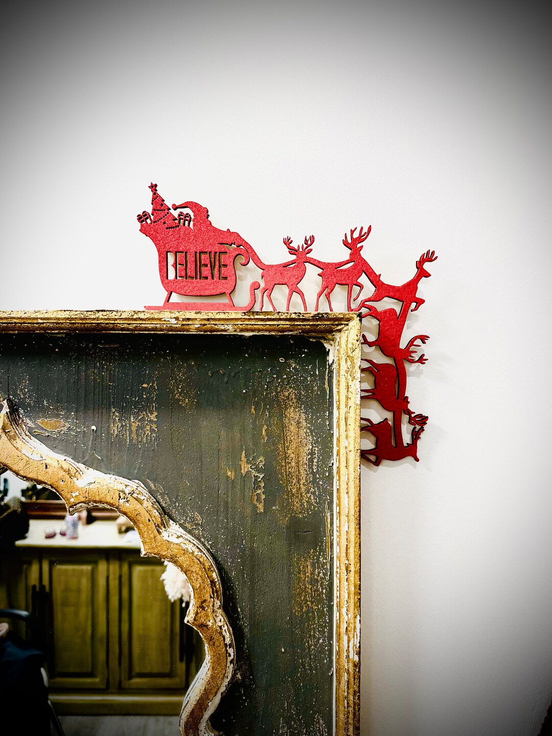 Christmas Santa Door Corner Sign, Santa's Sleigh and Reindeer Christmas ...