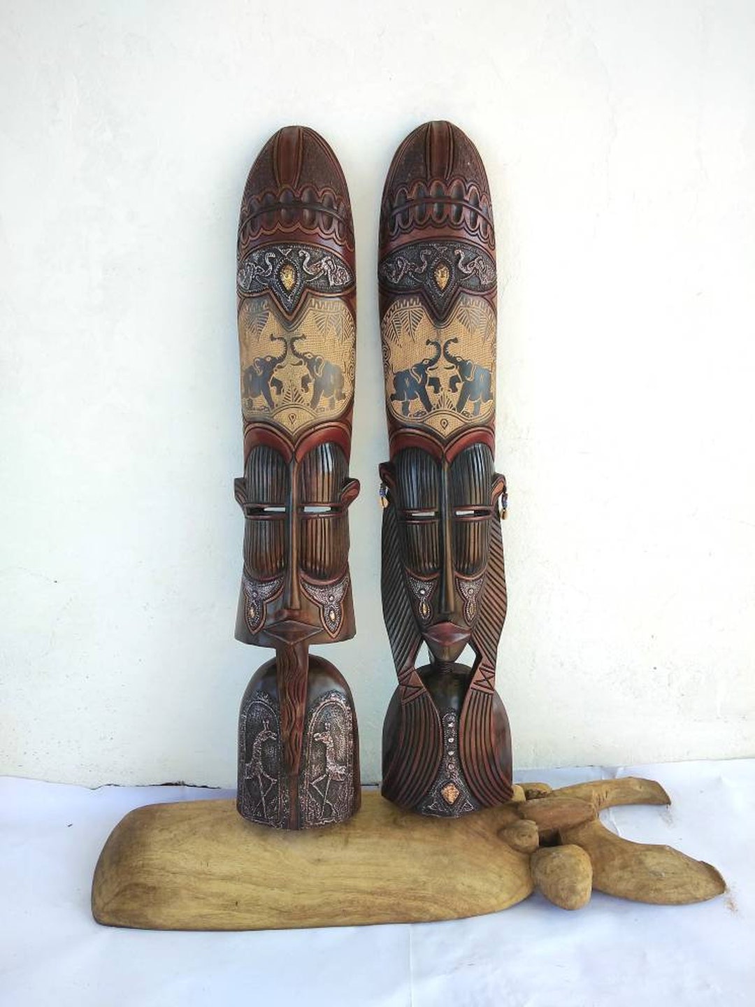 African Masks for Wall, Large Pair of Fulani Mask, Wall Sculpture, Wood ...