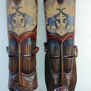 African Masks for Wall, Large Pair of Fulani Mask, Wall Sculpture, Wood ...