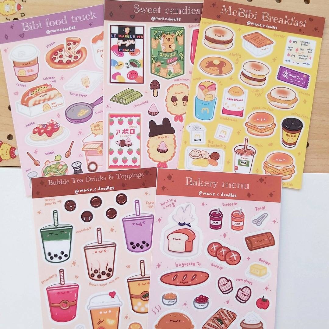 Kawaii Food Designs Sticker Sheets matte Texured, Eg. Mcbibi Breakfast ...
