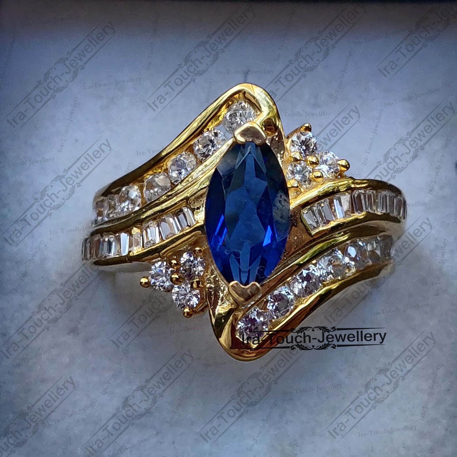 2.00 Ctw Marquise Cut Blue Diamond Cluster Ring for Women on - Etsy
