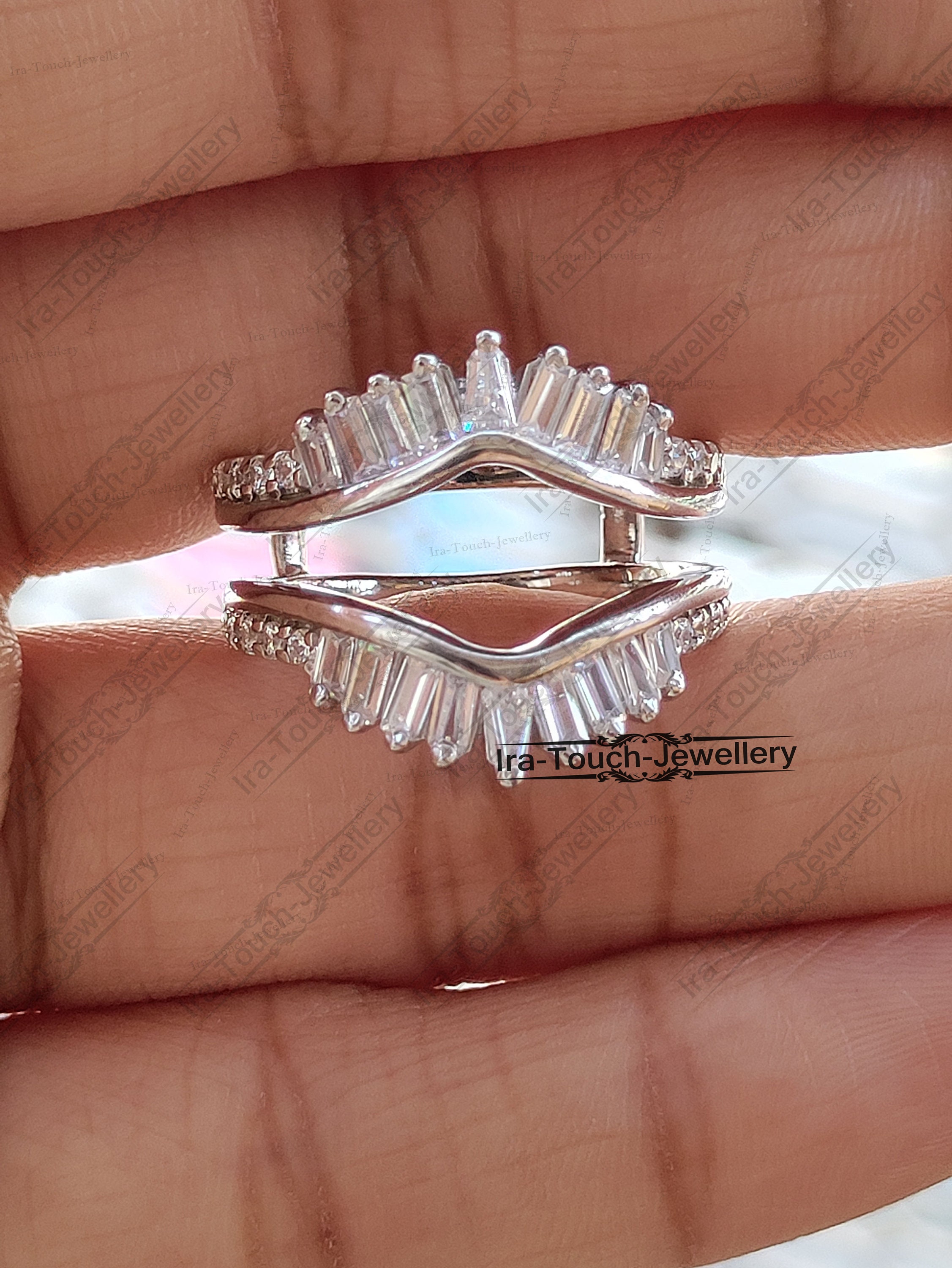 Baguette Diamond Enhancer Ring,14k White Gold Over Guard,unique ...
