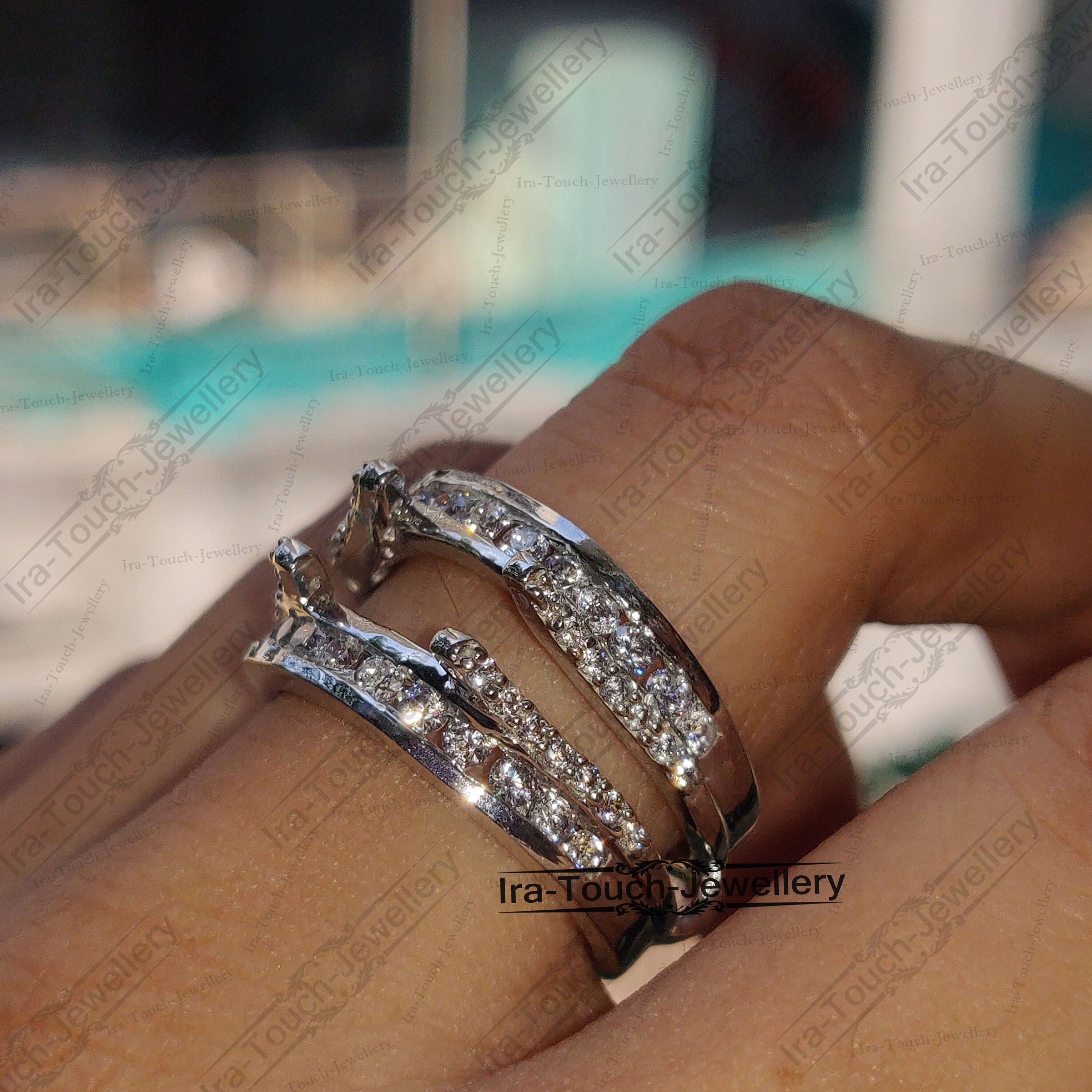 Channel Setting Diamond Band Enhancer Ring, White Gold Over Guard Band ...
