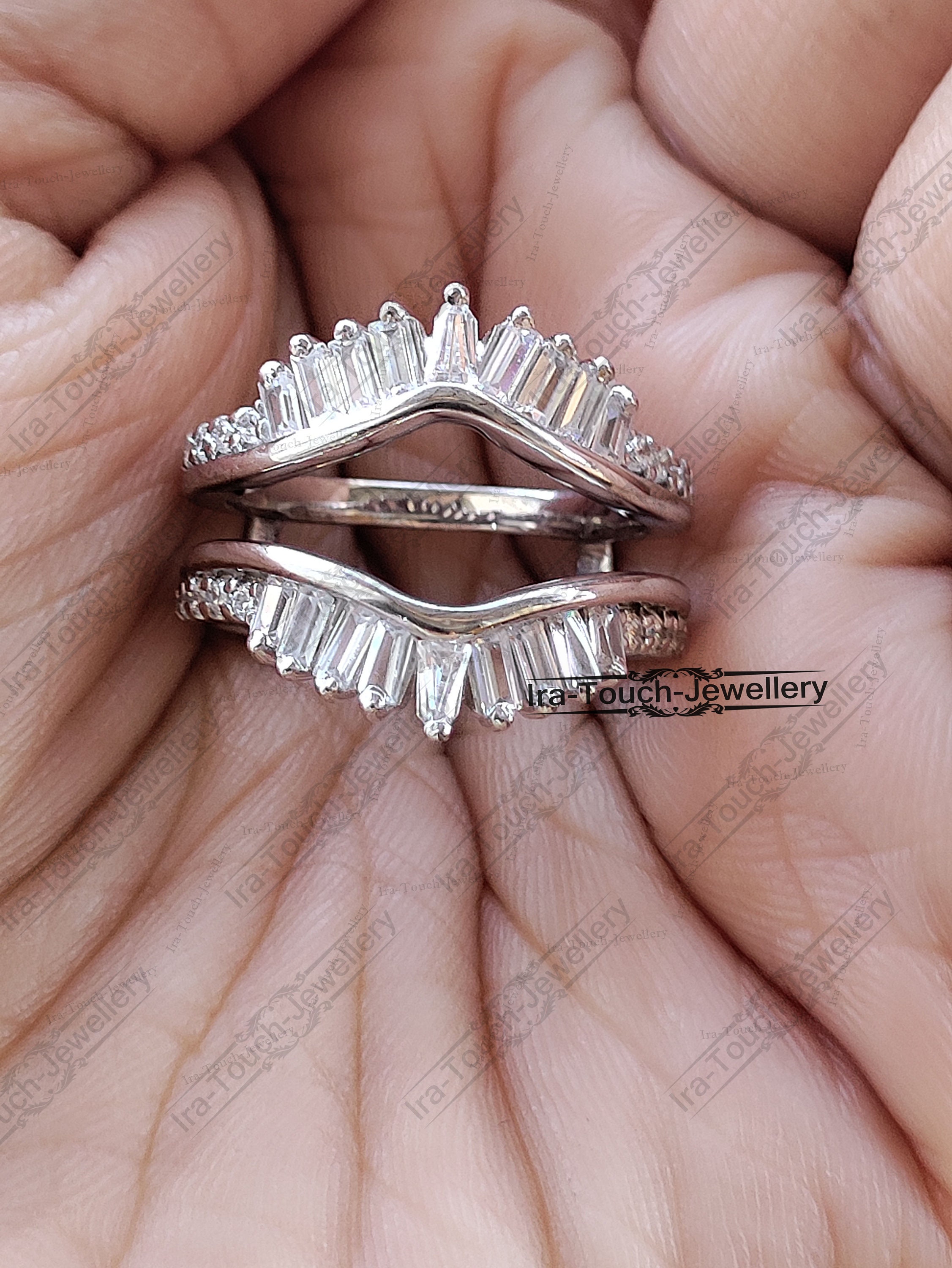 Baguette Diamond Enhancer Ring,14k White Gold Over Guard,unique ...