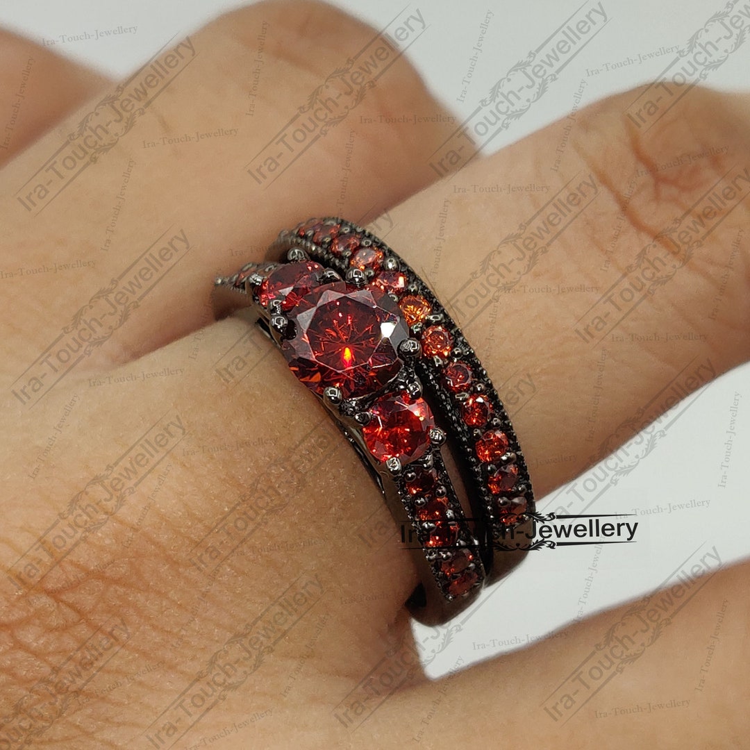 Vintage Coffin Black Round Ring Set Diamond Wedding Ring Unique Black ...
