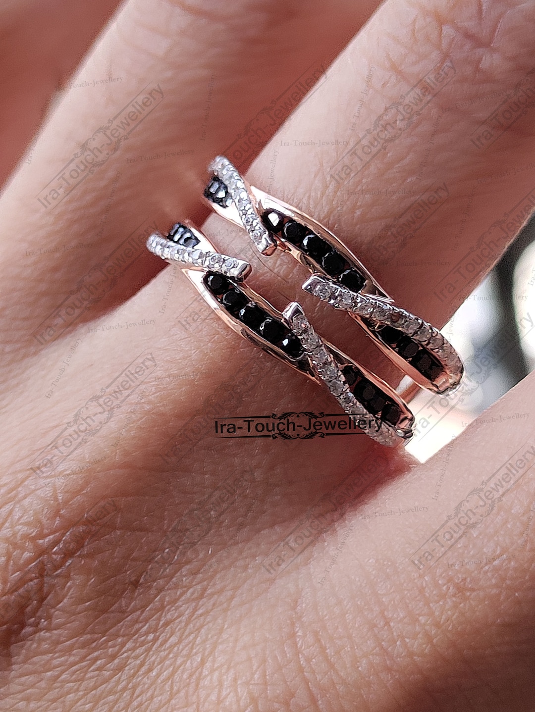 Black Diamond Band Enhancer Ring, White & Rose Gold Over Guard Band ...