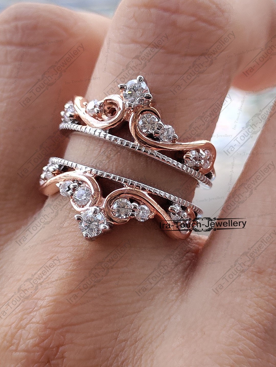 Diamond Band Enhancer Ring White & Rose Gold FN Guard Band Anniversary ...