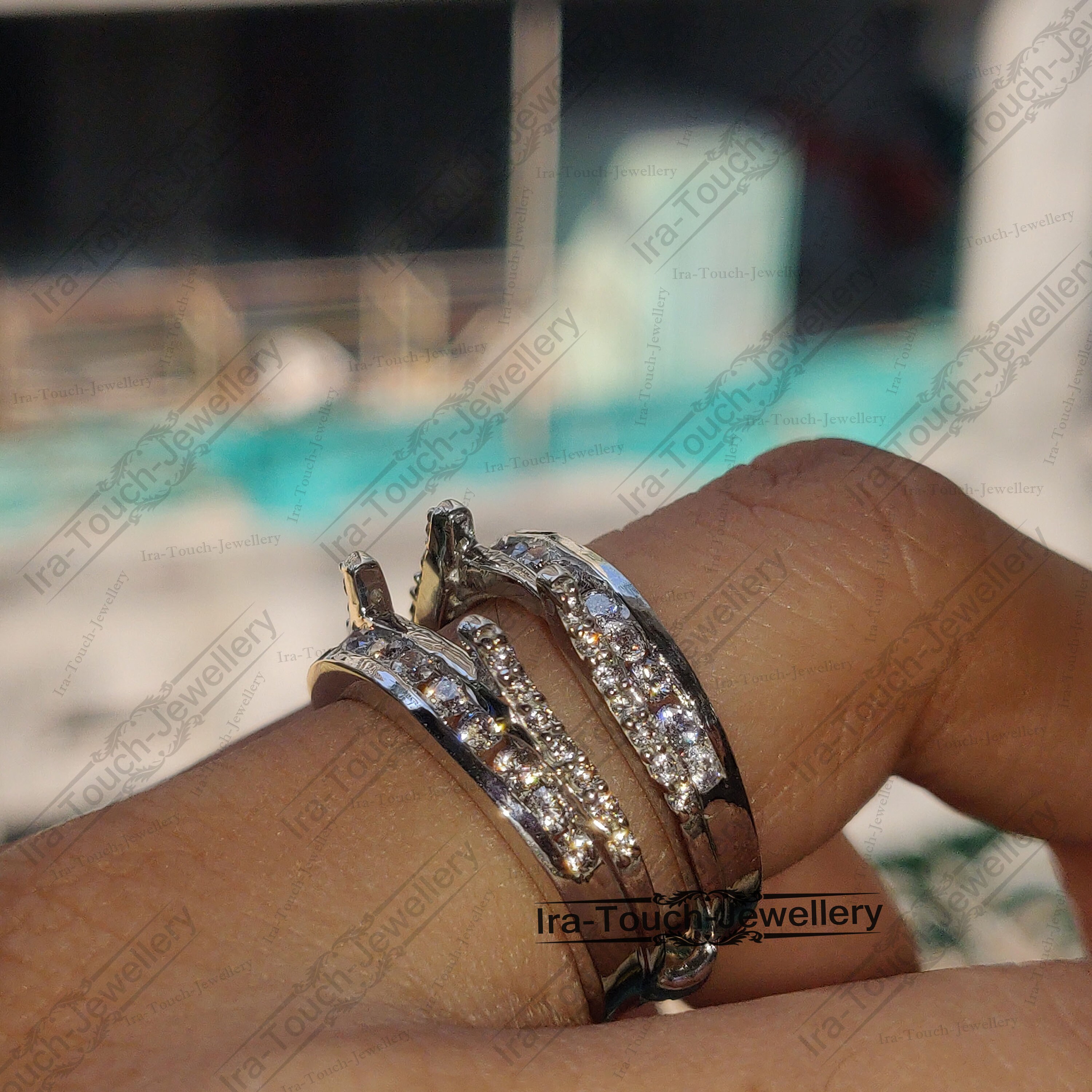 Channel Setting Diamond Band Enhancer Ring, White Gold Over Guard Band ...