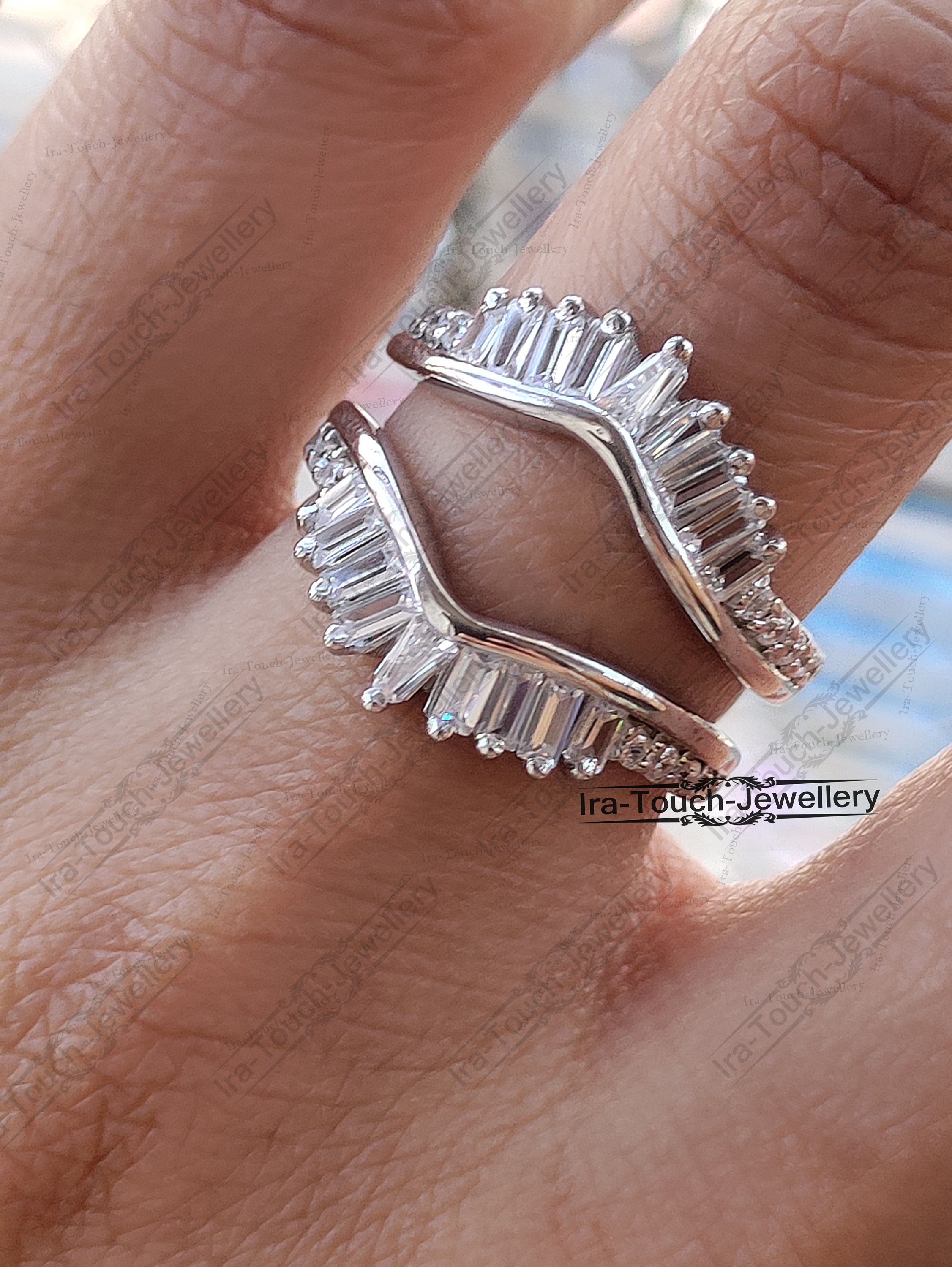 Baguette Diamond Enhancer Ring,14k White Gold Over Guard,unique ...