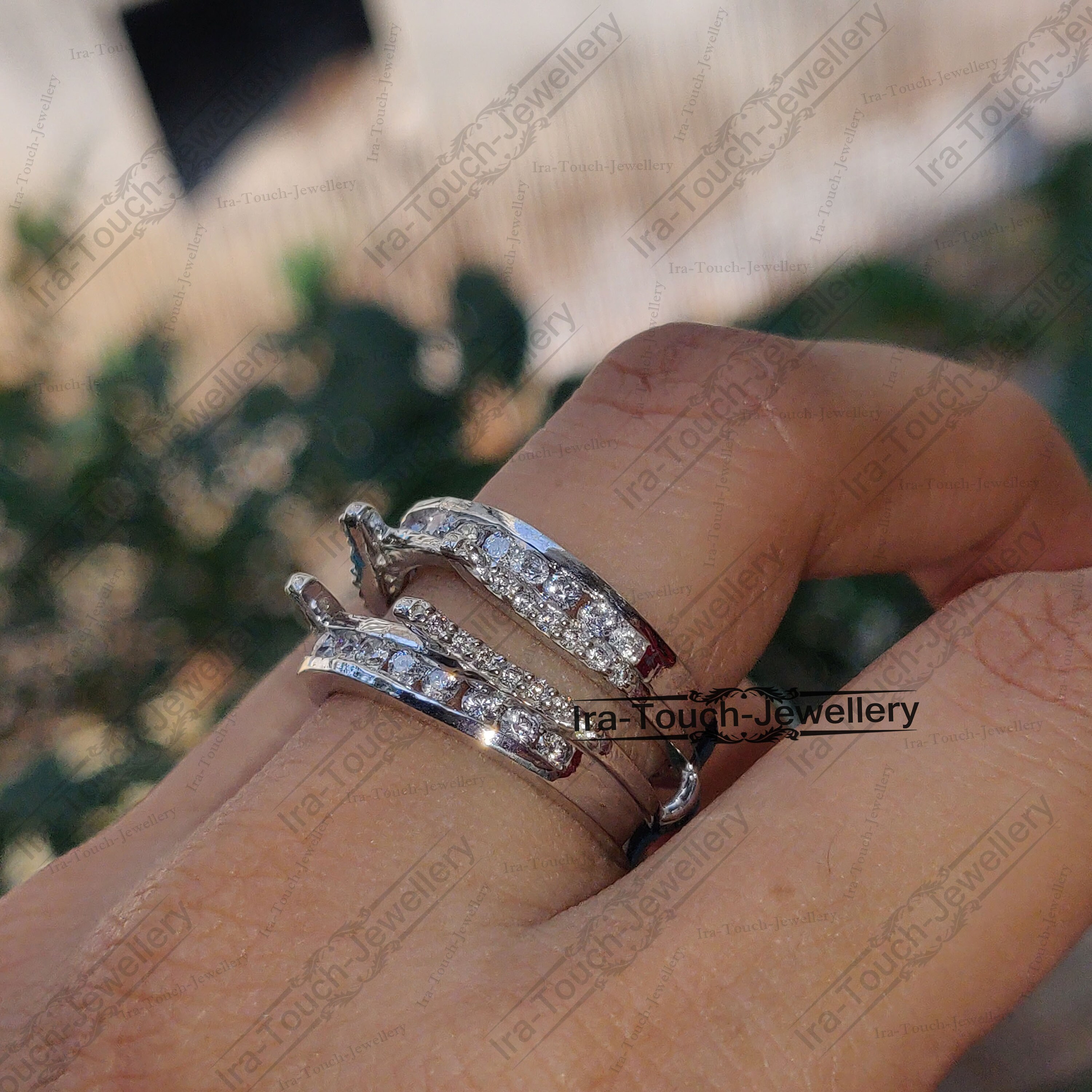 Channel Setting Diamond Band Enhancer Ring, White Gold Over Guard Band ...