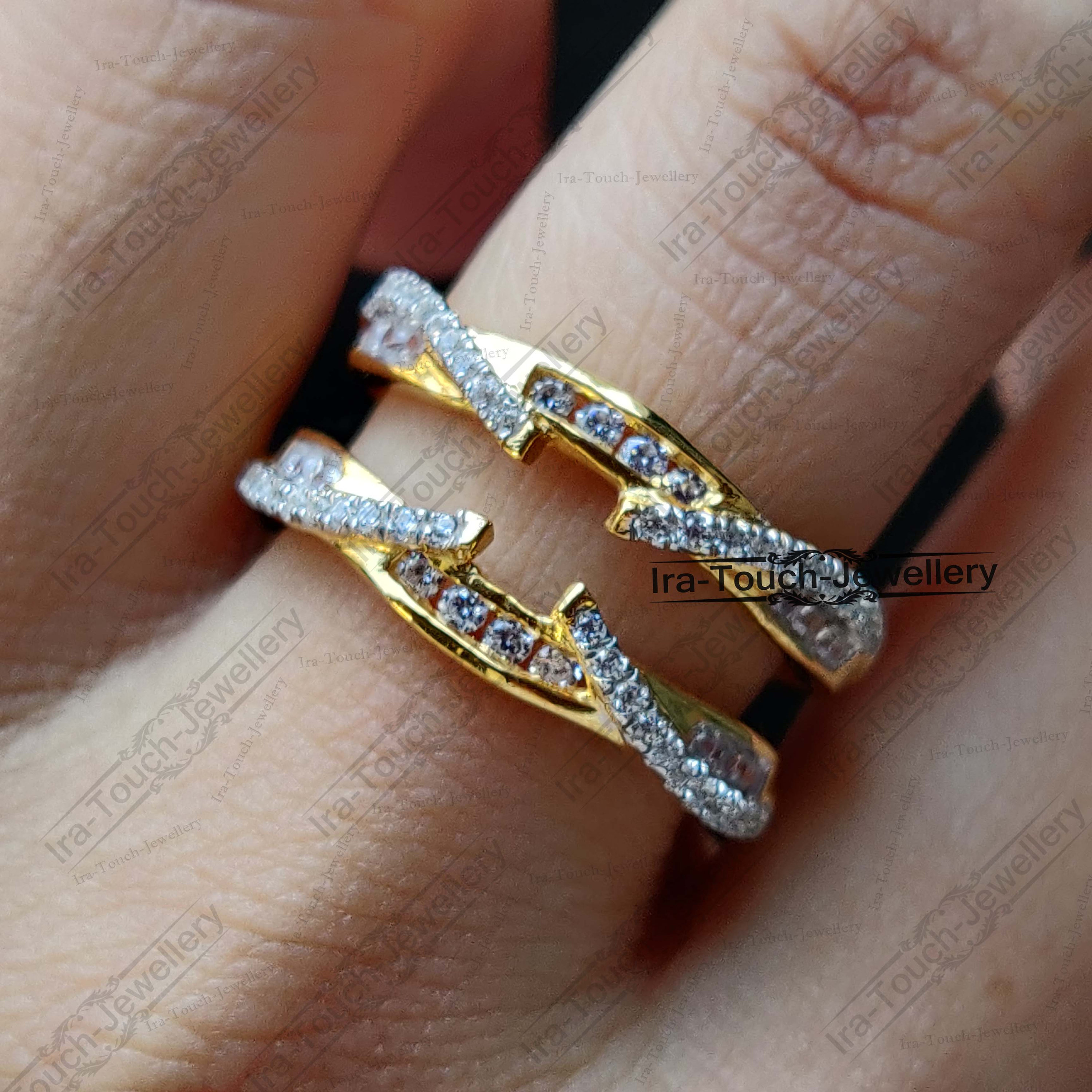 Diamond Band Enhancer Ring Yellow Gold Over Guard Band | Etsy