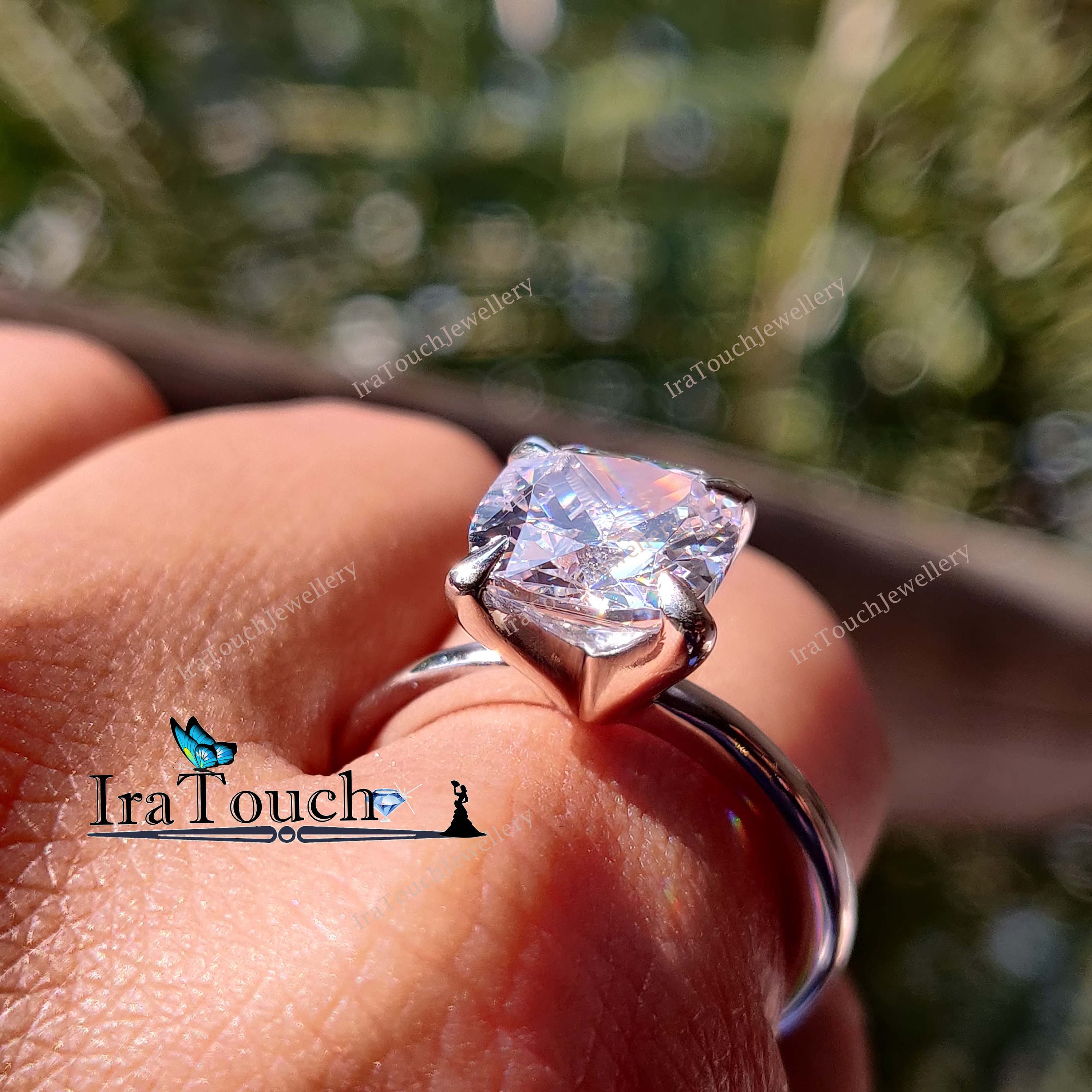 Cushion Cut Solitaire Engagement Ring Solid White 14k Gold | Etsy