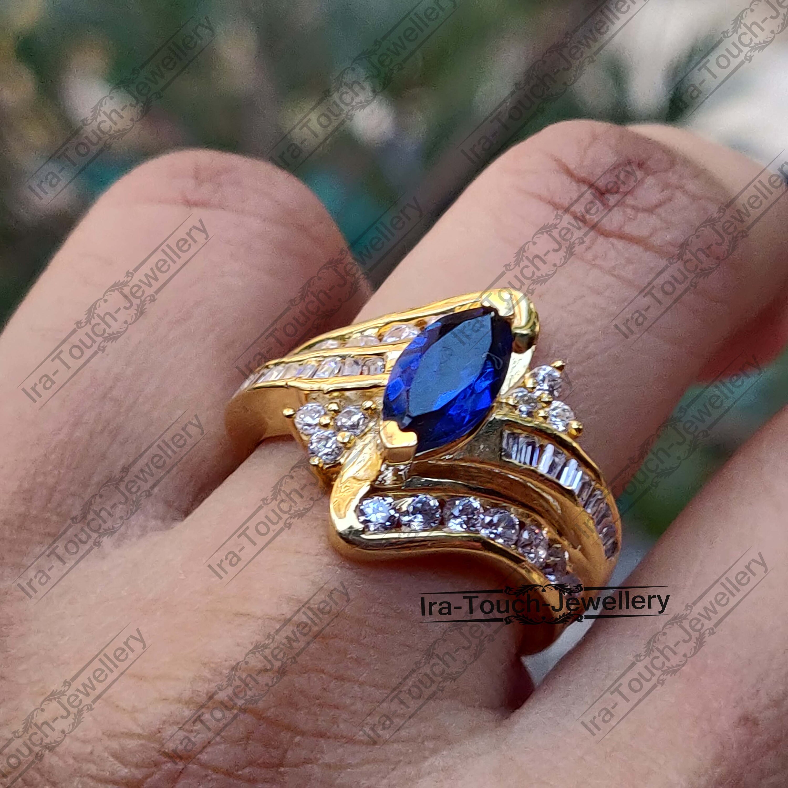 2.00 Ctw Marquise Cut Blue Diamond Cluster Ring for Women on - Etsy
