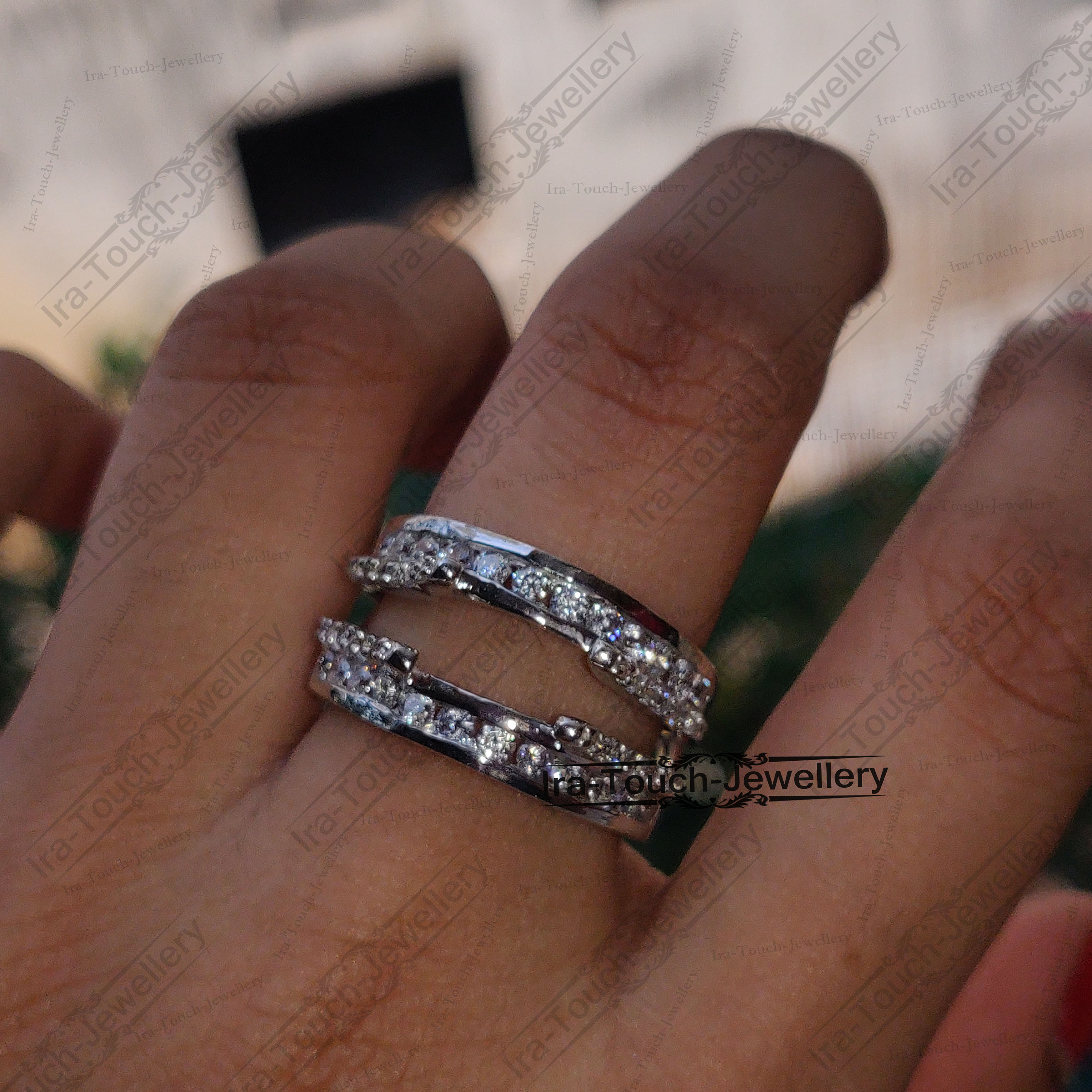 Channel Setting Diamond Band Enhancer Ring, White Gold Over Guard Band ...