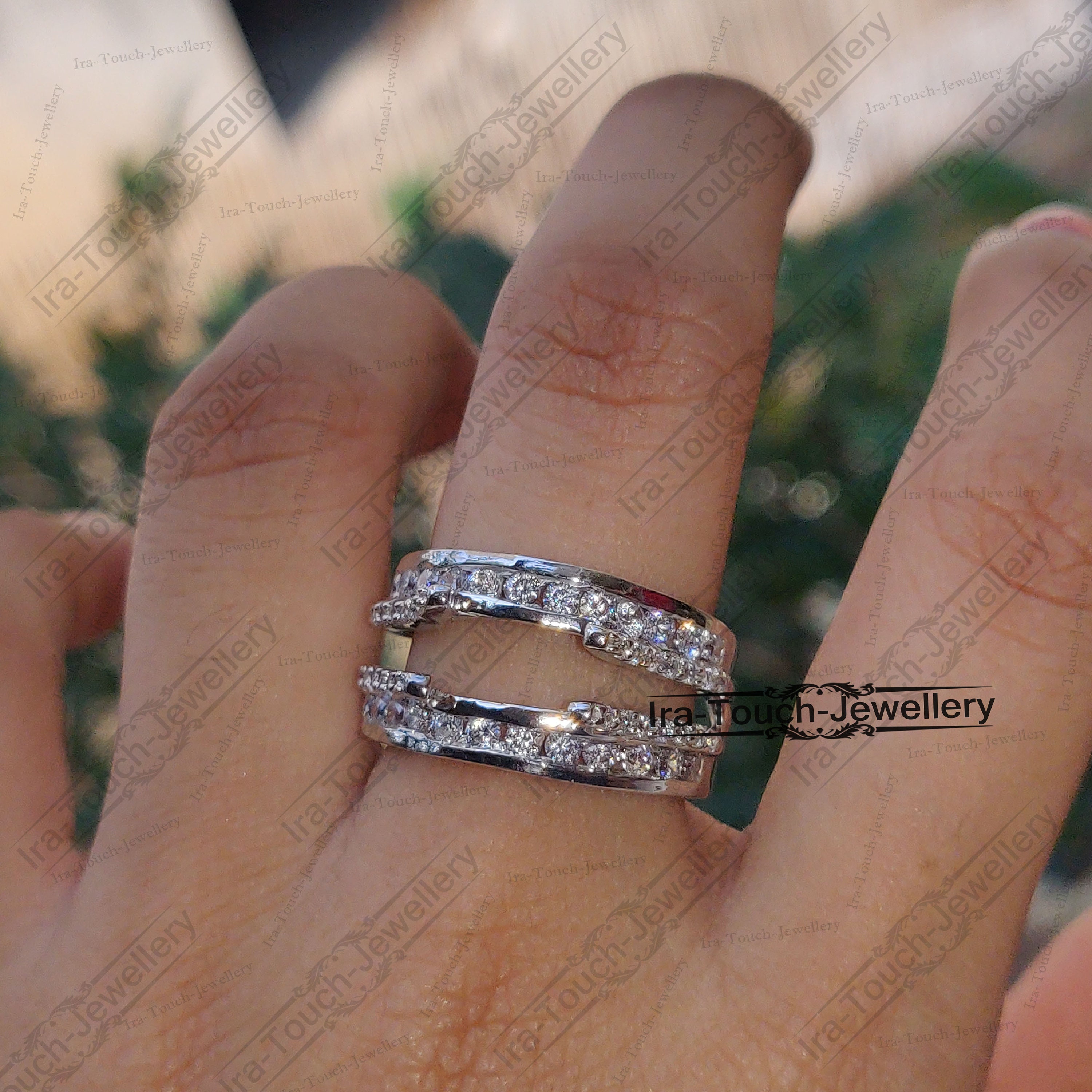 Channel Setting Diamond Band Enhancer Ring, White Gold Over Guard Band ...