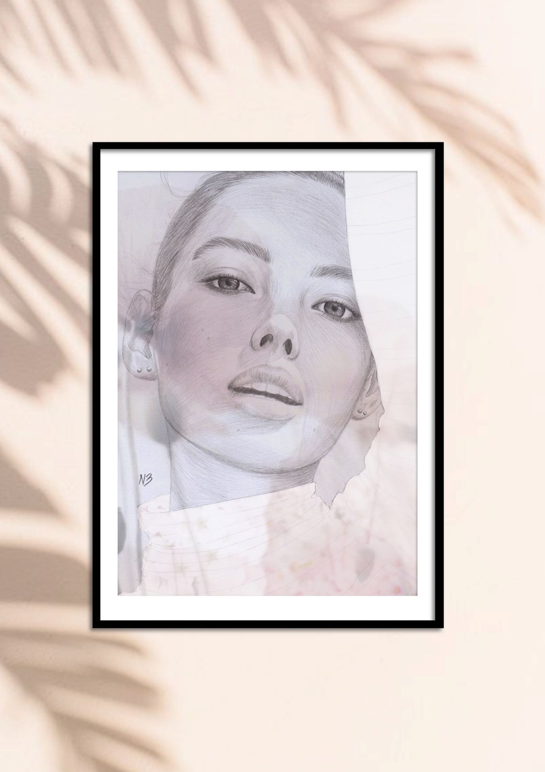 Shadows Girl Portrait, A4 and A3 Art Print, Pencil Drawing Digitally ...