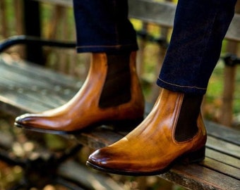 Handmade Leather Patina Shaded Ankle Boots for Men's - Etsy