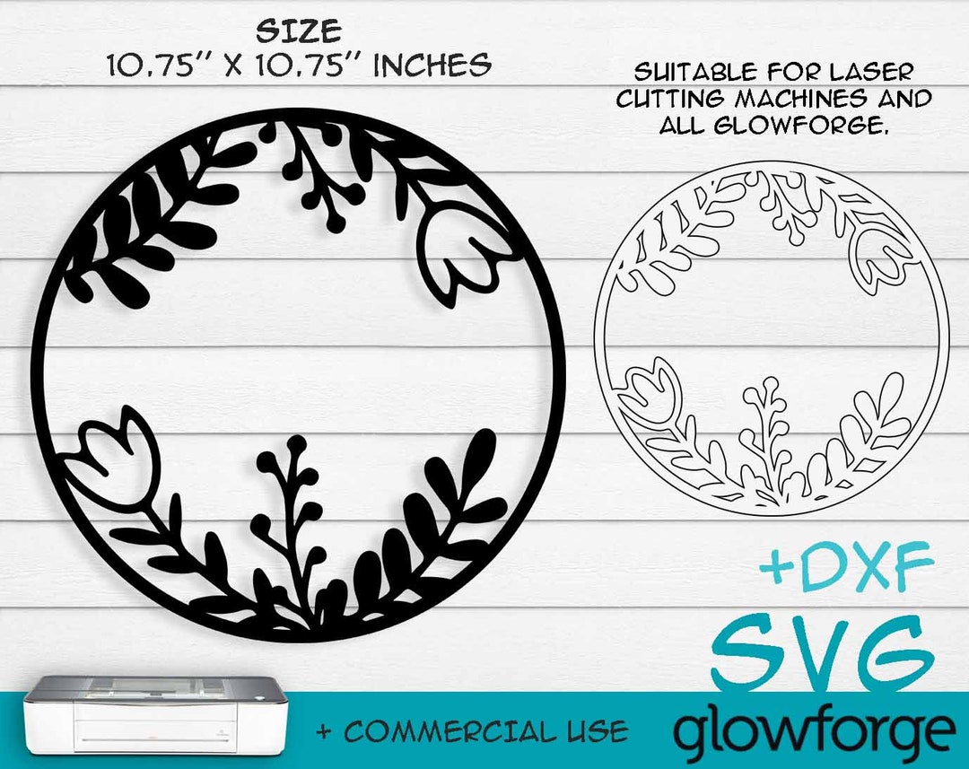 Floral Circle Frame, Glowforge SVG, Decor, Door Hanger, Cut File ...
