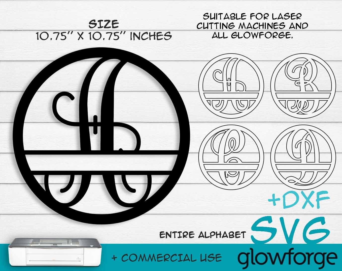 Monogram Circle Entire Alphabet Letter, Glowforge SVG, Door Hanger, Cut ...
