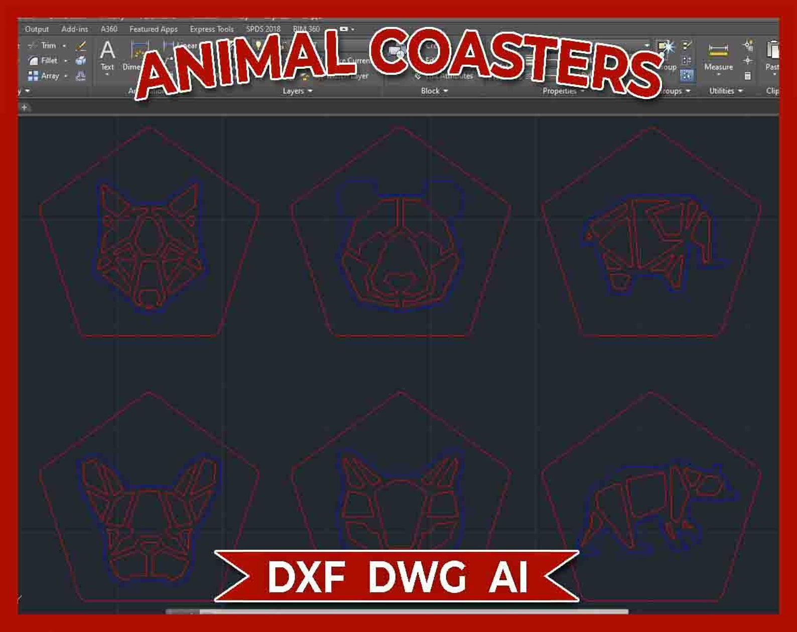 6 Animal Coasters - Cut File - Instant Download - Dxf Svg Png Eps Ai ...