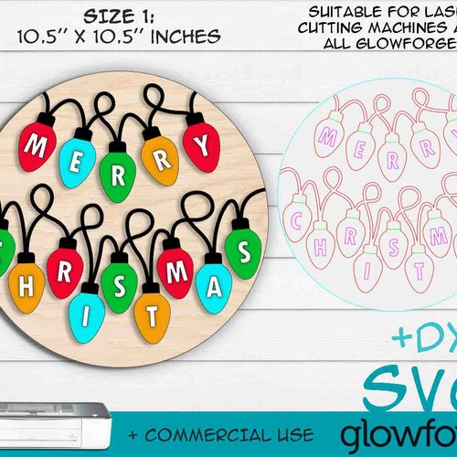 Merry Christmas Christmas Lights Circle Round Glowforge - Etsy