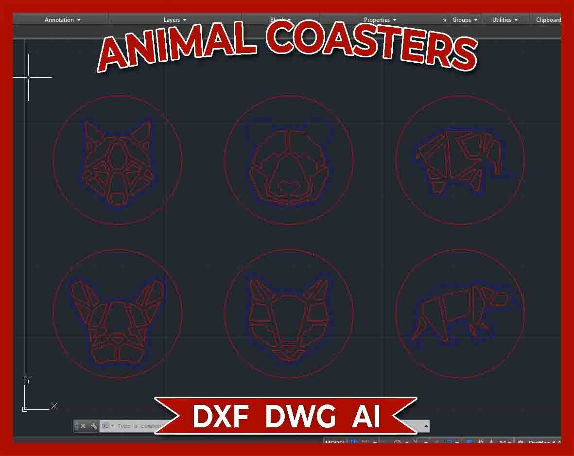 6 Animal Coasters - Cut File - Instant Download - Dxf Svg Png Eps Ai ...