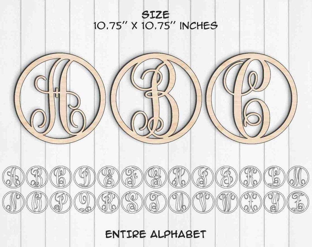 Monogram Entire Alphabet Round Wood Sign, Instant Download, Svg Pdf Dxf ...