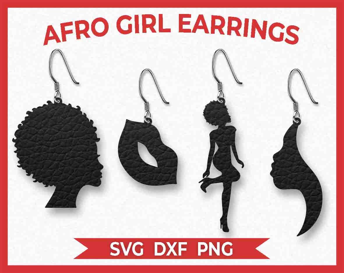 African American Woman Earrings SVG, Instant Download, Afro Black Girl ...