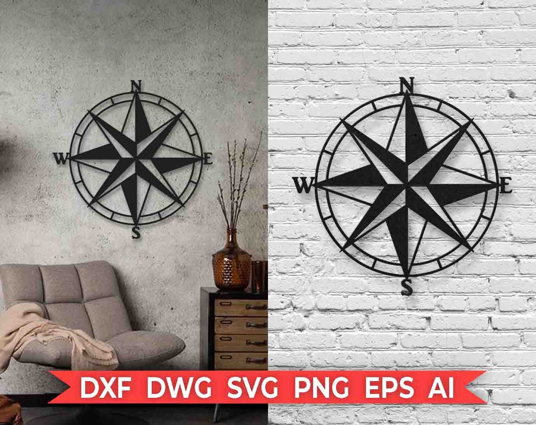 Compass Wall Decor Vector Laser Cut Template - Cut File - Instant ...