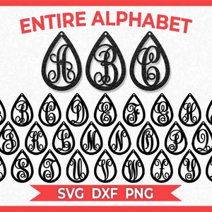 Teardrop Monogram Letter Earrings Entire Alphabet SVG - Etsy