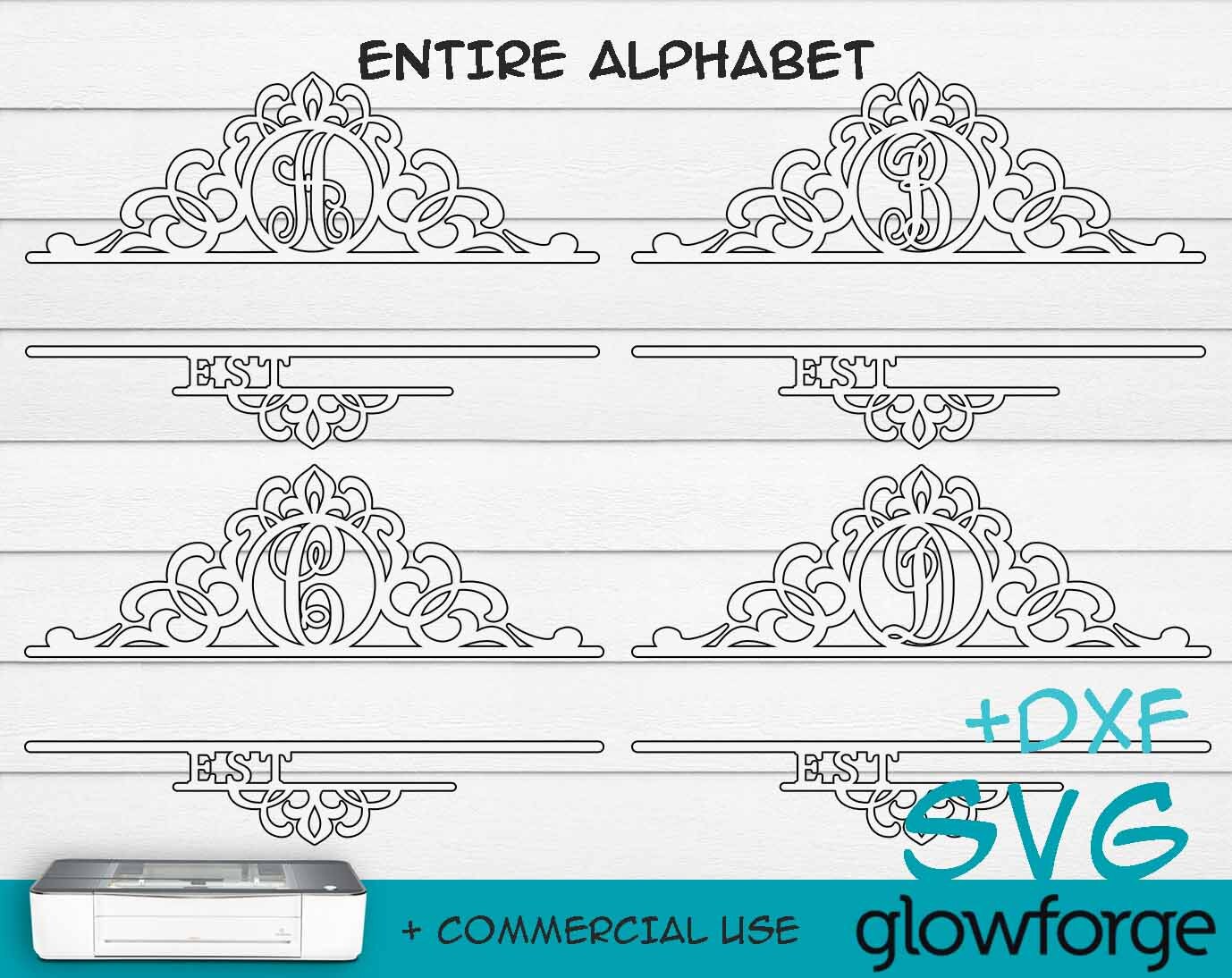 Monogram Entire Alphabet Letter, Glowforge SVG, Door Hanger, Cut File ...