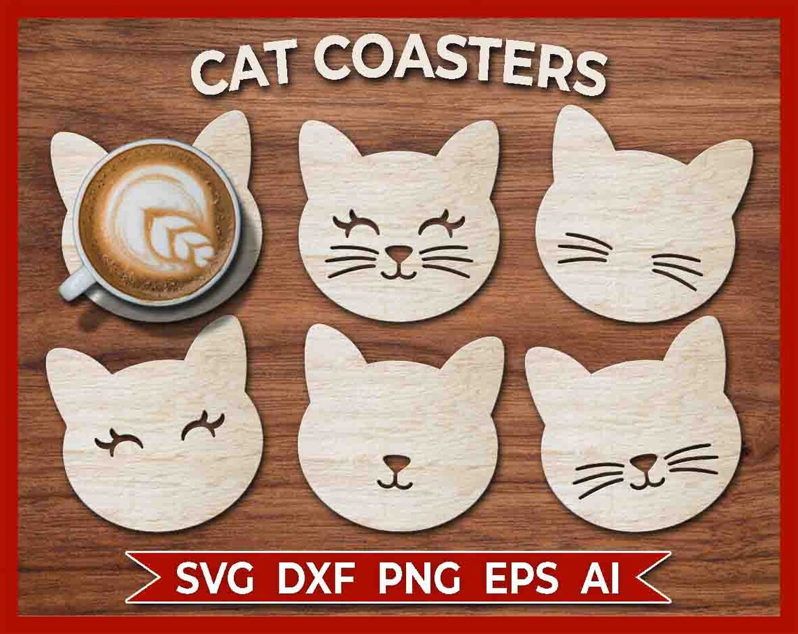 6 Cat Coasters Cut File Instant Download Dxf Svg Png Eps - Etsy