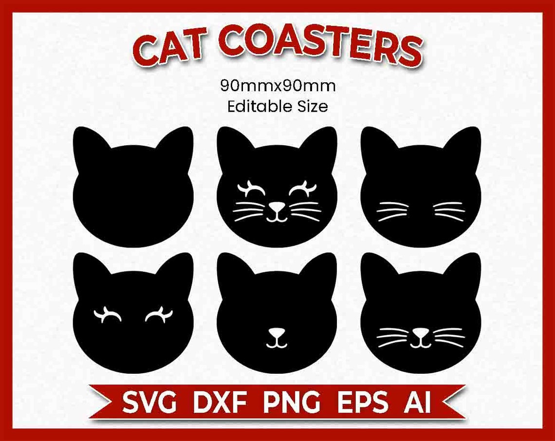 6 Cat Coasters - Cut File - Instant Download - Dxf Svg Png Eps Ai ...