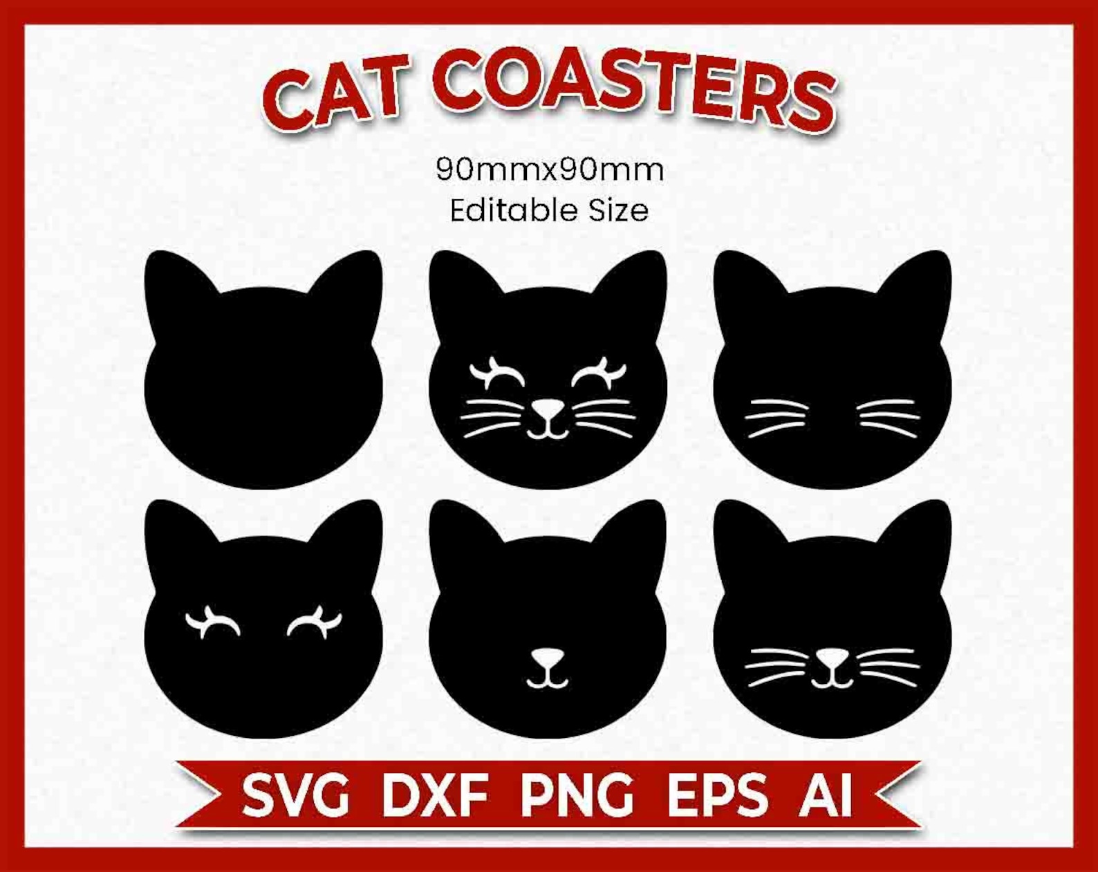 6 Cat Coasters Cut File Instant Download Dxf Svg Png Eps - Etsy