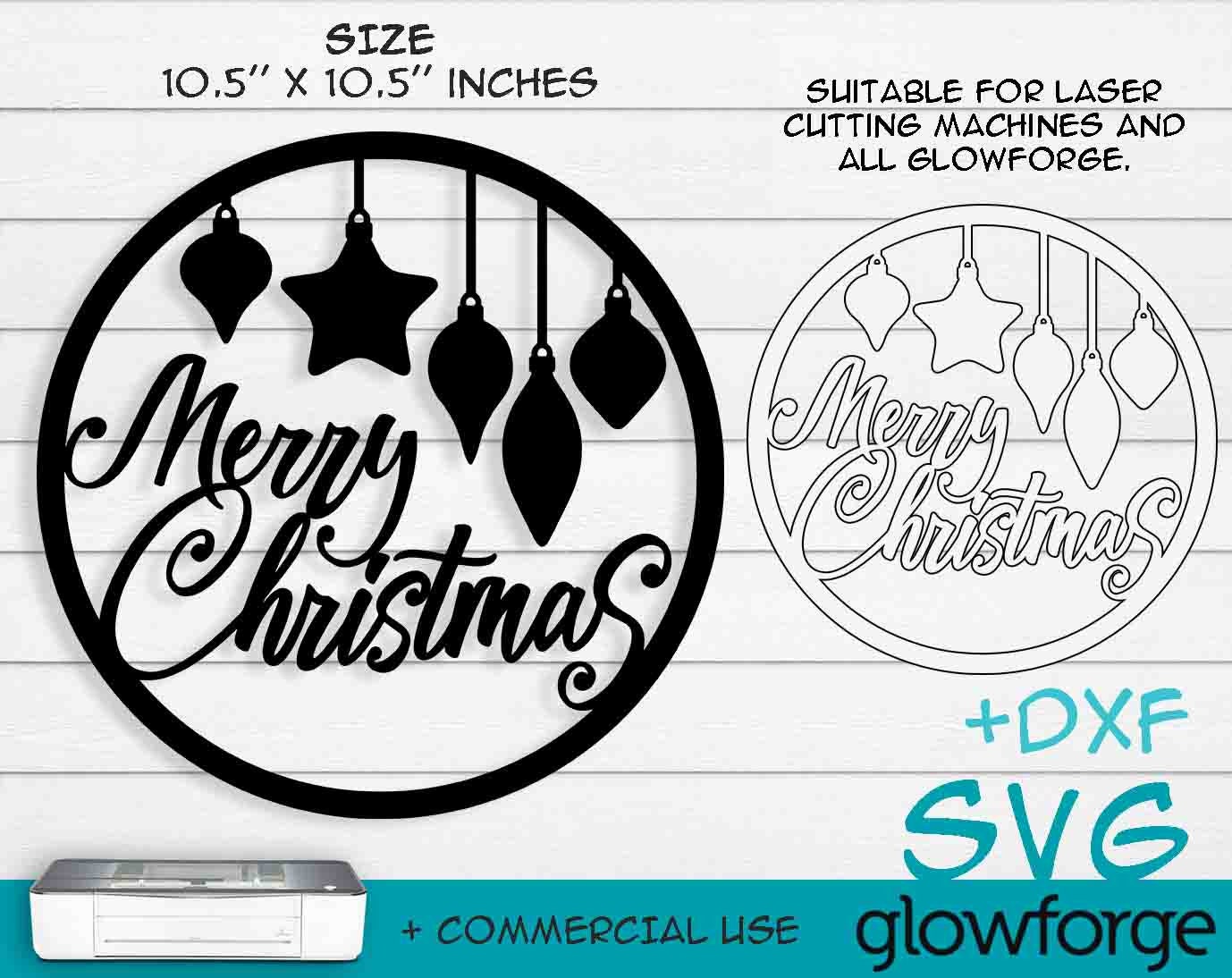 Merry Christmas Circle Round Glowforge Svg Door Hanger Sign Etsy
