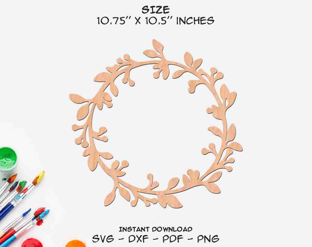 Floral Circle Frame, Glowforge SVG, Leaf Leaves, Decor, Door Hanger ...