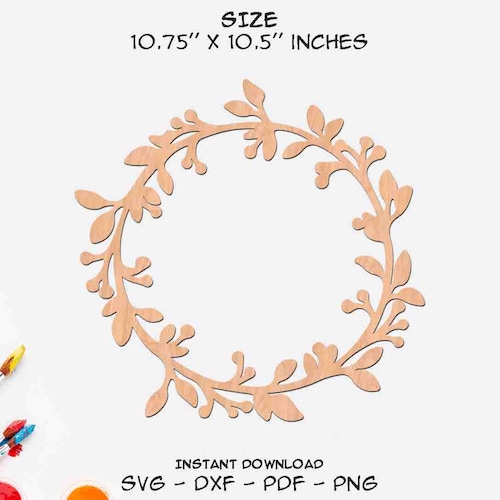 Floral Circle Frame Glowforge SVG Leaf Leaves Decor Door - Etsy
