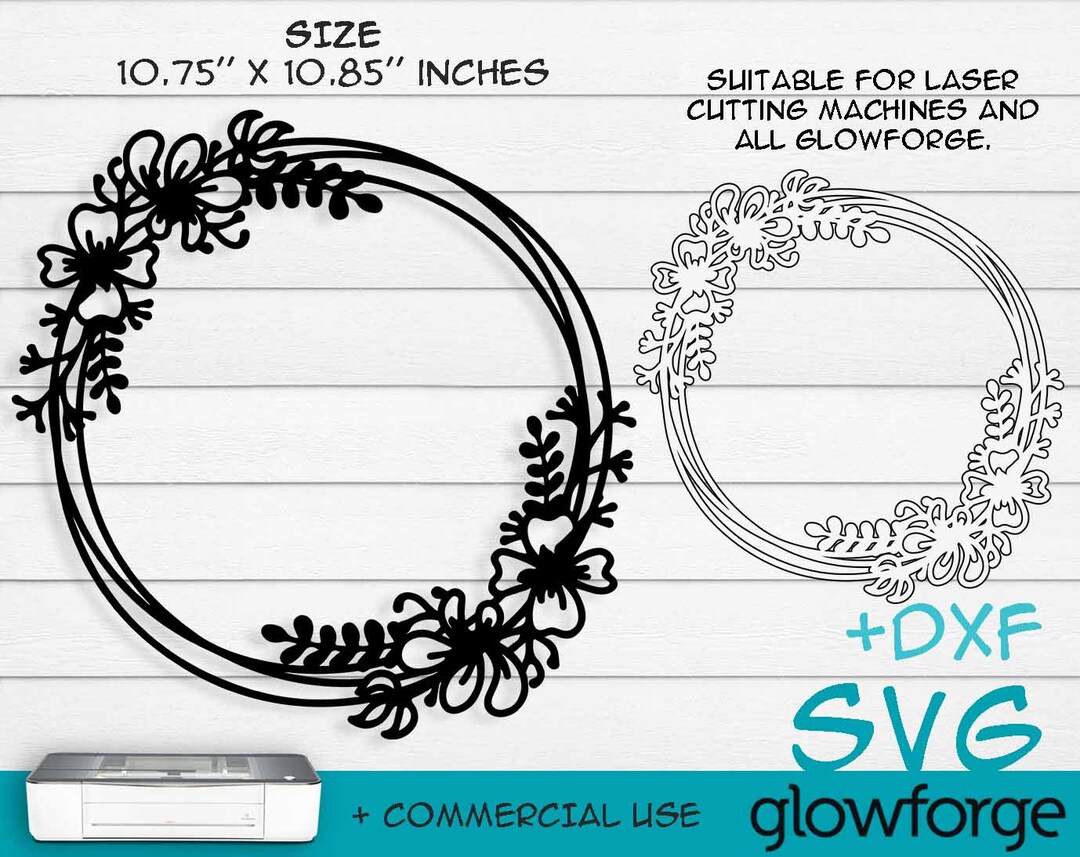 Floral Circle Frame, Glowforge SVG, Leaf Leaves, Decor, Door Hanger ...
