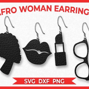 African American Woman Earrings SVG, Instant Download, Afro Black Girl ...