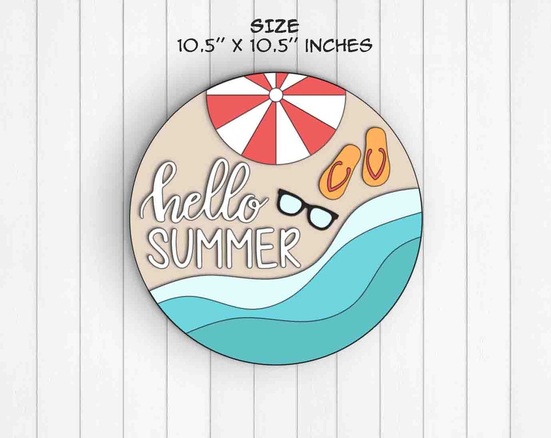 Hello Summer, Round Wood Sign, Beach Flip Flop, Instant Download, Svg ...
