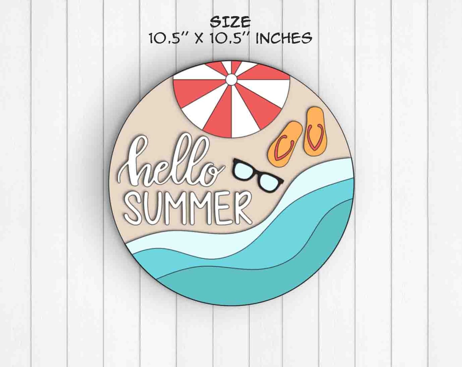 Hello Summer Round Wood Sign Beach Flip Flop Instant - Etsy