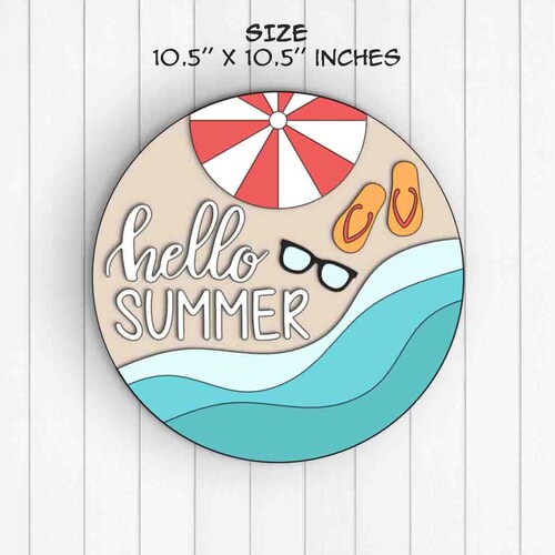 Hello Summer Round Wood Sign Beach Flip Flop Instant - Etsy