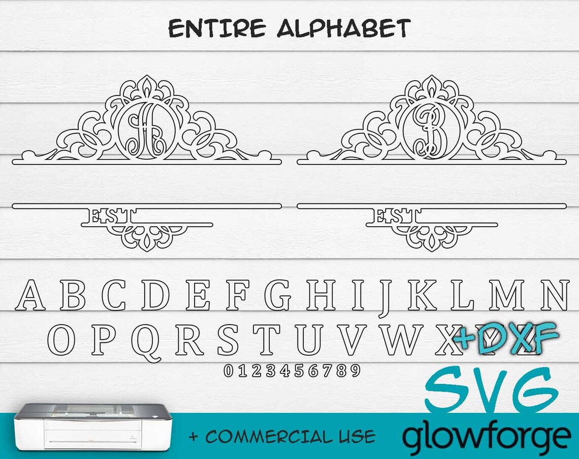 Monogram Entire Alphabet Letter, Glowforge SVG, Door Hanger, Cut File ...