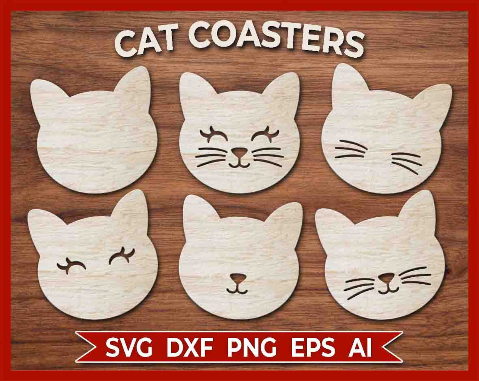 6 Cat Coasters - Cut File - Instant Download - Dxf Svg Png Eps Ai ...