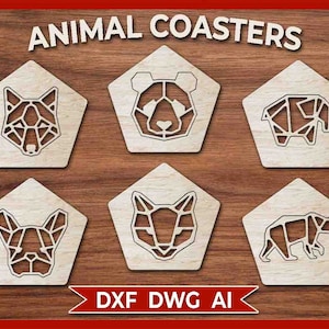 6 Animal Coasters - Cut File - Instant Download - Dxf Svg Png Eps Ai ...
