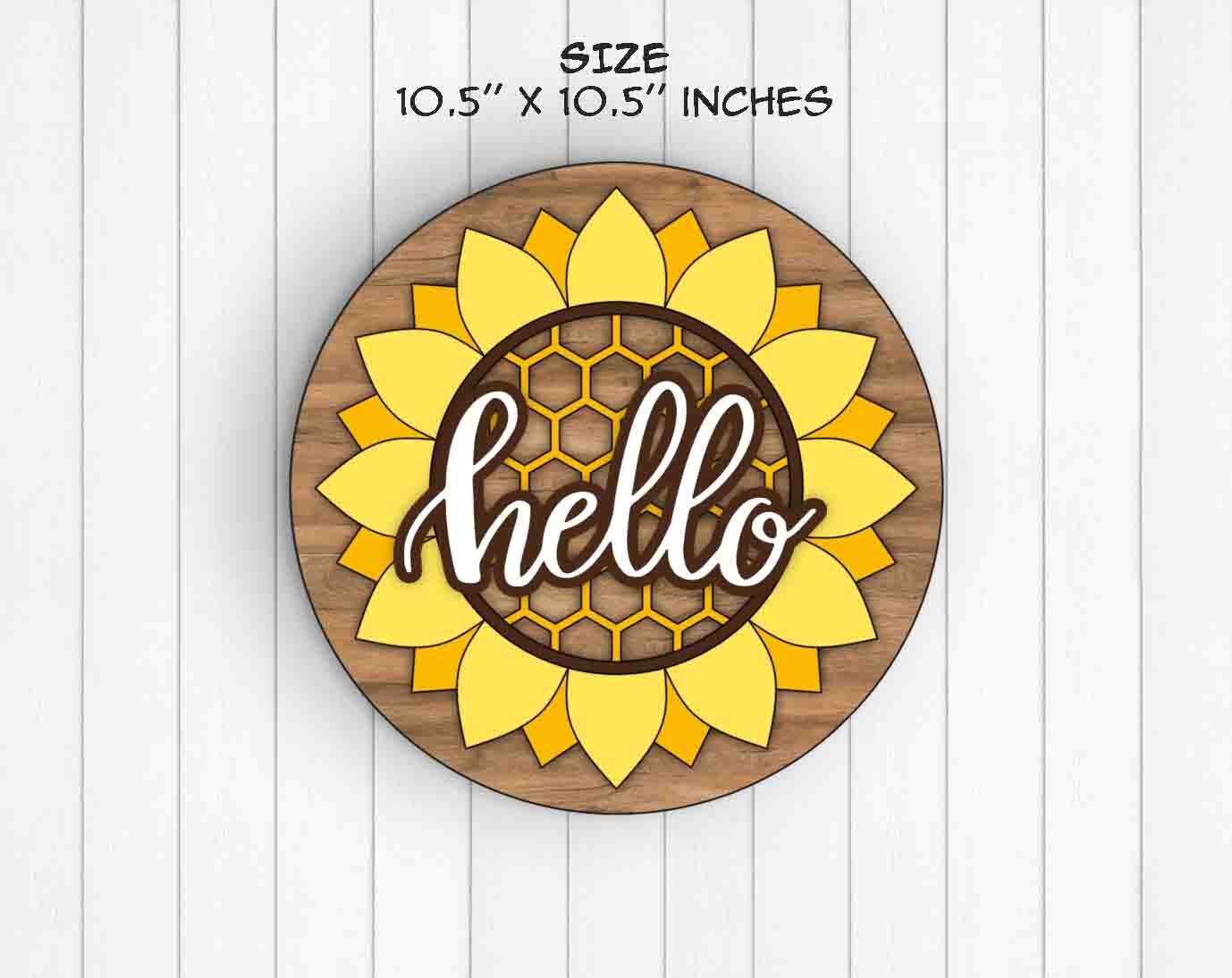 Hello, Round Wood Sign, Sunflower, Honeycomb, Instant Download, Svg Pdf ...