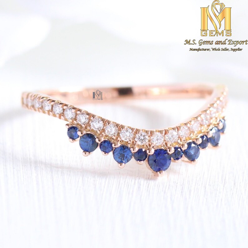 Sapphire Royal Curve Ring Royal Blue & Diamond Double Row - Etsy Canada