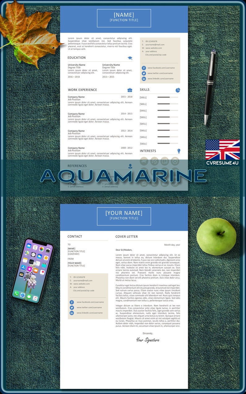 Professional Resume Template, CV Template, Instant Download, Editable ...