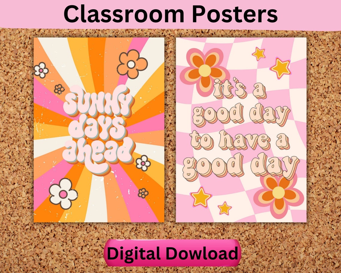 Groovy Classroom Posters, Groovy Retro and Smiley Face, Elementary ...