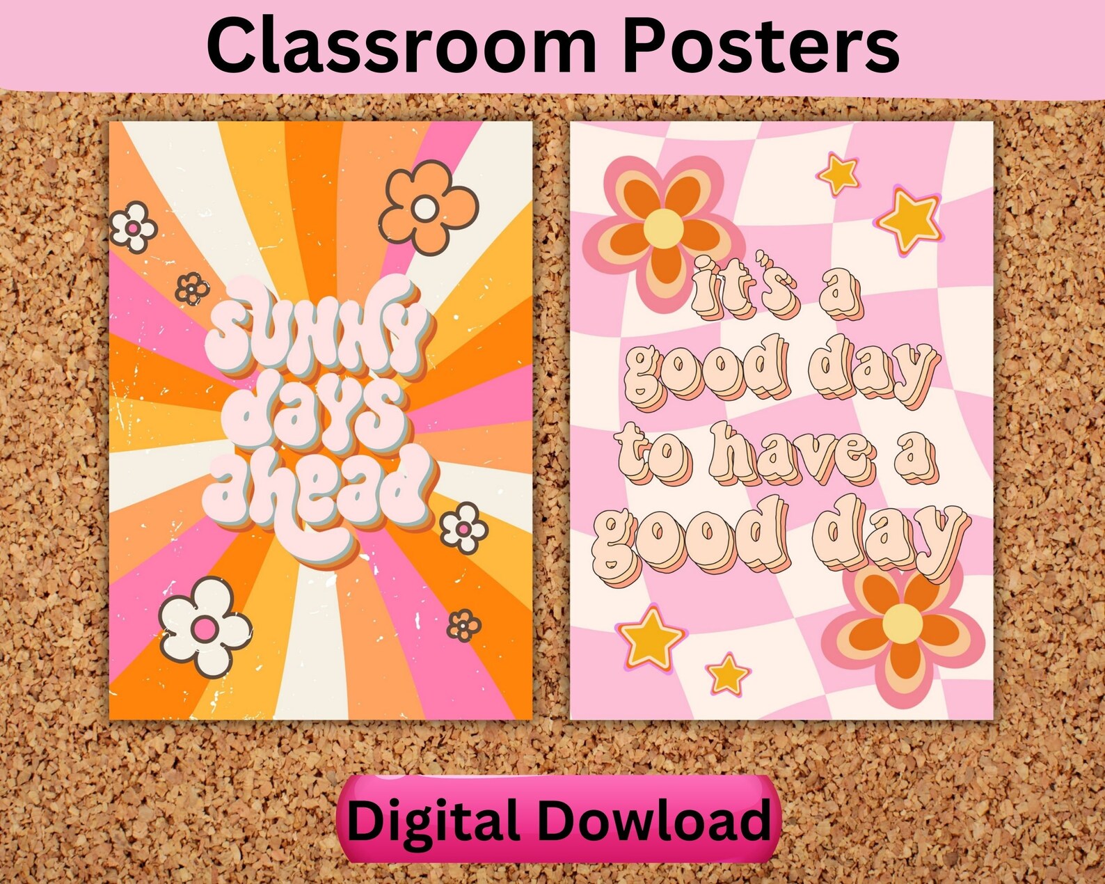 Groovy Classroom Posters, Groovy Retro and Smiley Face, Elementary ...